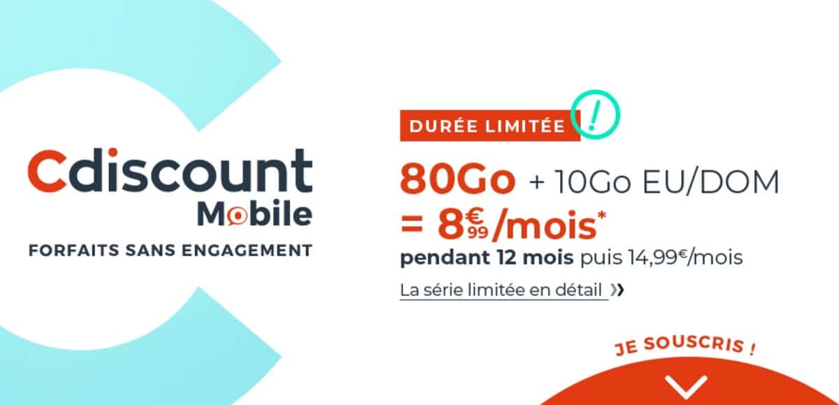 Forfait Mobile : 80 Go à 8,99 €, l'offre immanquable de Cdiscount en ce début d'année 2022
