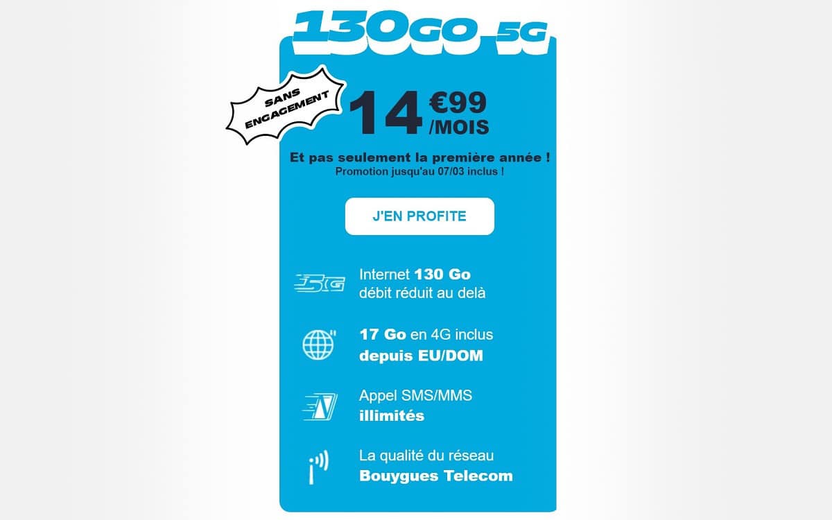 Ce forfait mobile 5G de 130 Go est à moins de 15 € pour quelques heures encore