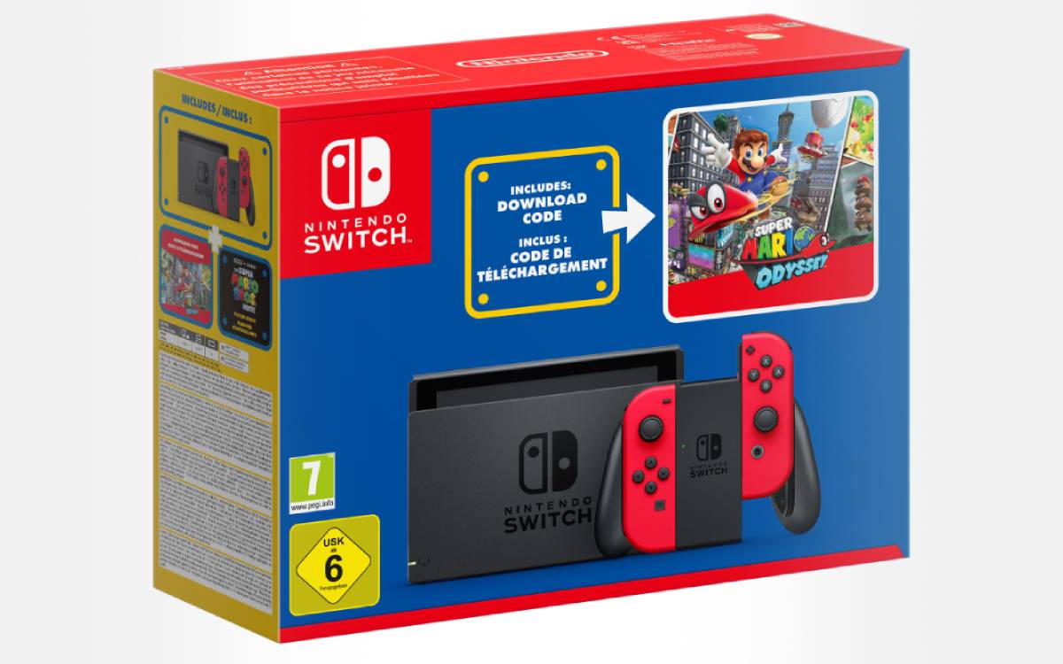 Pack Nintendo Switch rouge + Super Mario Odyssey en précommande